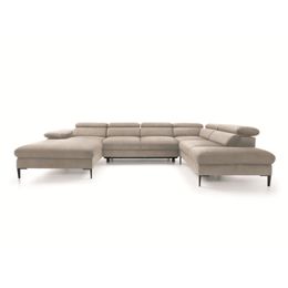 WOHNLANDSCHAFT MESTO Beige Velours-Stoff mit Schlaffunktion