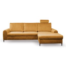 ECKSOFA VERONA R-S Gelb Velours-Stoff mit Schlaffunktion