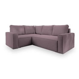 ECKSOFA ESTANO L-S Lila Kordstoff mit Schlaffunktion
