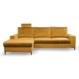 ECKSOFA GRIFO L-S Gelb Velours-Stoff mit Schlaffunktion