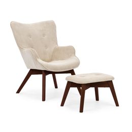 LOUNGESESSEL mit Fu&szlig;hocker Lenari Beige Cordstoff mit F&uuml;&szlig;en in Braun