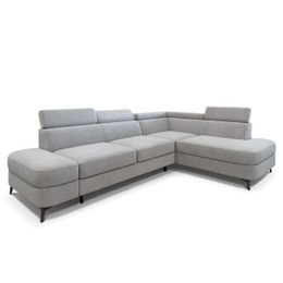 ECKSOFA AVISE MV R-S Hellgrau Velours-Stoff mit Schlaffunktion