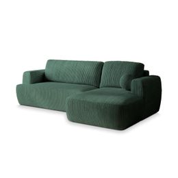 ECKSOFA SENTI P R-S Gr&uuml;n Kordstoff mit Schlaffunktion