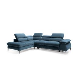 ECKSOFA MESTO Blau Velours-Stoff mit Schlaffunktion