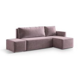 ECKSOFA VELOTTI R-S Rosa Pl&uuml;sch-Stoff mit Schlaffunktion