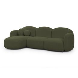 ECKSOFA Nuvola mit abgerundetem Design Gr&uuml;n Boucl&eacute;-Stoff - Ottomane Links