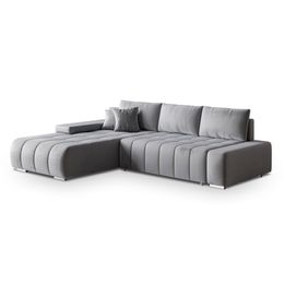 ECKSOFA ALESE L-S Hellgrau Velours-Stoff mit Schlaffunktion