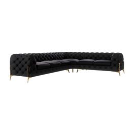 ECKSOFA Chesterfield Lexi Schwarz Samt, langer Schenkel links