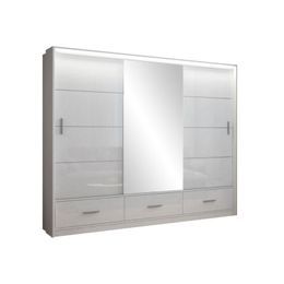 SCHWEBET&Uuml;RENSCHRANK SENNA 255/222/61 cm 3-t&uuml;rig mit Spiegel Wei&szlig;
