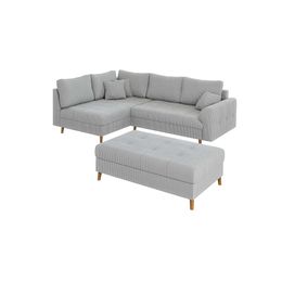 ECKSOFA inkl. Hocker Alma Hellgrau Cord - Ottomane links