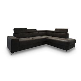 ECKSOFA ALVORO R-S Schwarz Velours-Stoff mit Schlaffunktion