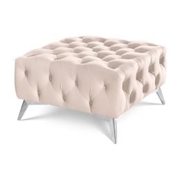 HOCKER Chesterfield Whitby Beige Samt mit silbernen F&uuml;&szlig;en