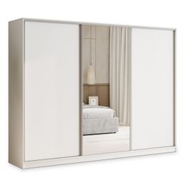 SCHWEBET&Uuml;RENSCHRANK TARI 235/205/58 cm 3-t&uuml;rig mit Spiegel und Schubladen Wei&szlig;