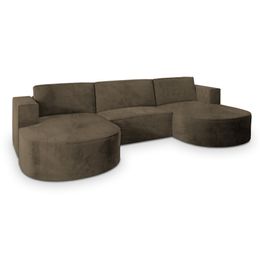 WOHNLANDSCHAFT VEZZO M Beige Velours-Stoff mit Schlaffunktion