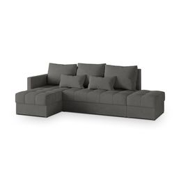ECKSOFA LUMARI L-S Grau Pl&uuml;sch-Stoff mit Schlaffunktion