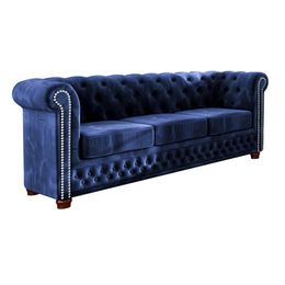CHESTERFIELD-SOFA 3-sitzer Lauren Marineblau Samt
