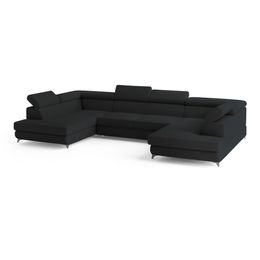 WOHNLANDSCHAFT VINTESSA Schwarz Boucle-Stoff mit Schlaffunktion