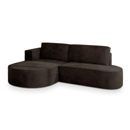 ECKSOFA CORTIO M L-S Braun Velours-Stoff mit Schlaffunktion