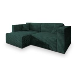 ECKSOFA NERIO Gr&uuml;n Kordstoff mit Schlaffunktion