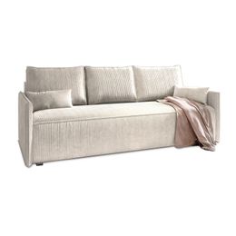 BETTSOFA MESTOR Creme Kordstoff mit Schlaffunktion