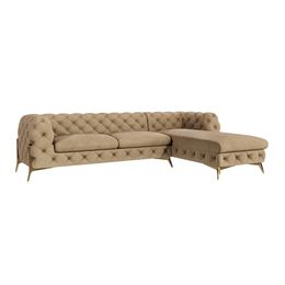 ECKSOFA Chesterfield Lexi Beige Samt, Ottomane rechts