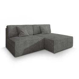 ECKSOFA FIORO P Grau Kordstoff mit Schlaffunktion