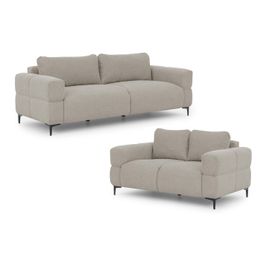 SITZGARNITUR 3+2 Cardea in Bubble-Optik aus weichem Taupe Strukturstoff mit hohem Sitzkomfort
