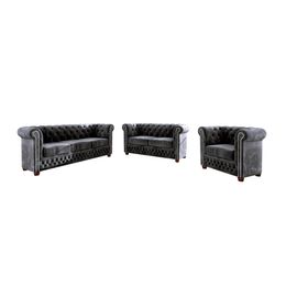 SITZGARNITUR 3+2+1 Chesterfield Lauren Schwarz Samt