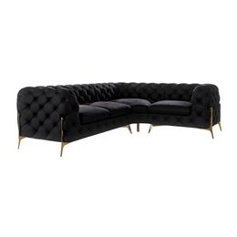 ECKSOFA Chesterfield Lexi Schwarz Samt, Ottomane rechts