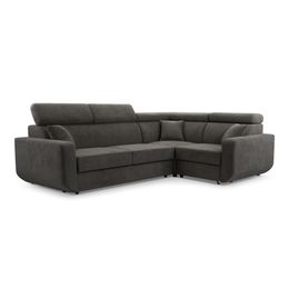 ECKSOFA RENO Grau Pl&uuml;sch-Stoff mit Schlaffunktion