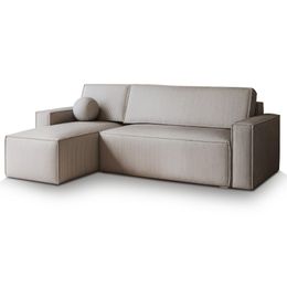 ECKSOFA RAVELO P Hellgrau Kordstoff mit Schlaffunktion