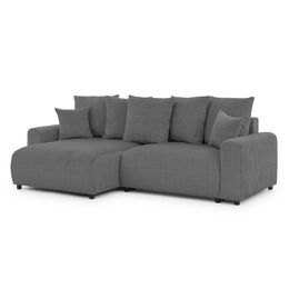 ECKSOFA Calma mit Schlaffunktion und Bettkasten im Bumpy-Design aus weichem Grau Chenille-Stoff - Ottomane links