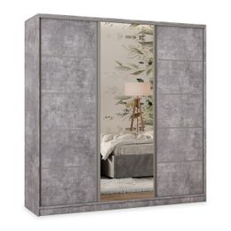 SCHWEBET&Uuml;RENSCHRANK PINA 180/205/58 cm 3-t&uuml;rig mit Spiegel und Schubladen Titanfarben