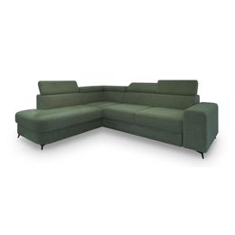 ECKSOFA ALVORO L-S Gr&uuml;n Boucle-Stoff mit Schlaffunktion