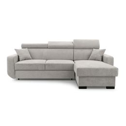 ECKSOFA CASTELLO Grau Pl&uuml;sch-Stoff mit Schlaffunktion