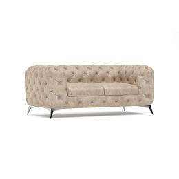 CHESTERFIELD-SOFA 2-Sitzer Quantum Beige Samt