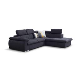 ECKSOFA SACRO Braun Pl&uuml;sch-Stoff mit Schlaffunktion