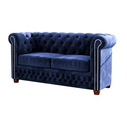 CHESTERFIELD-SOFA 2-sitzer Lauren Marineblau Samt