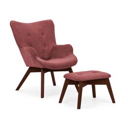 LOUNGESESSEL mit Fu&szlig;hocker Lenari Terrakotta Cordstoff mit F&uuml;&szlig;en in Braun