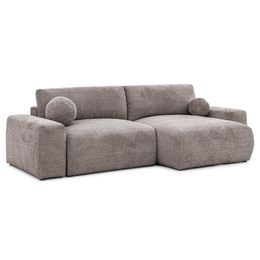 ECKSOFA Puffy mit Schlaffunktion und Bettkasten - besonders weich und puffig aus Taupe Chenille-Stoff - Ottomane rechts