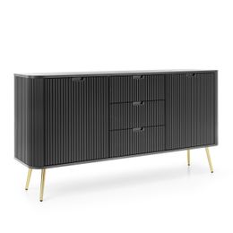 SIDEBOARD ZENZERO 168/87/39 cm mit 3 Schubladen 2 T&uuml;ren Schwarz
