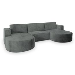 WOHNLANDSCHAFT VEZZO M Grau Velours-Stoff mit Schlaffunktion