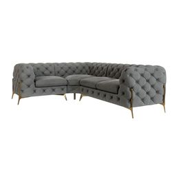 ECKSOFA Chesterfield Lexi Grau Samt, Ottomane links