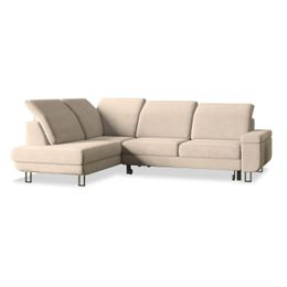ECKSOFA LERMA R-S Creme Velours-Stoff mit Schlaffunktion