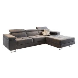 ECKSOFA ELMA R-S Grau Velours-Stoff mit Schlaffunktion