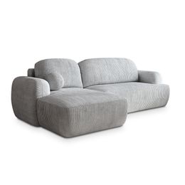 ECKSOFA MODENZA P L-S Hellgrau Kordstoff mit Schlaffunktion