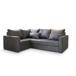 ECKSOFA LIRENO L-S Grau Pl&uuml;sch-Stoff mit Schlaffunktion