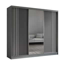 SCHWEBET&Uuml;RENSCHRANK NELVIA 240/216/61 cm 3-t&uuml;rig mit Spiegel Grau