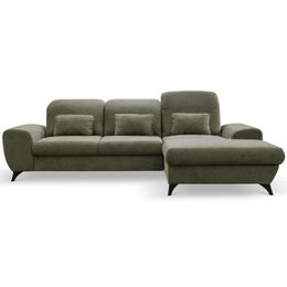 ECKSOFA LUCE R-S Olivgr&uuml;n Pl&uuml;sch-Stoff mit Schlaffunktion