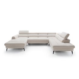 WOHNLANDSCHAFT NOTE Creme Chenille mit Schlaffunktion